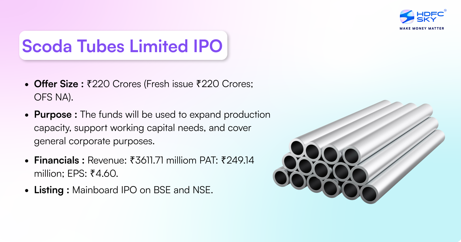 Scoda Tubes IPO : Check IPO date, lot size and Price