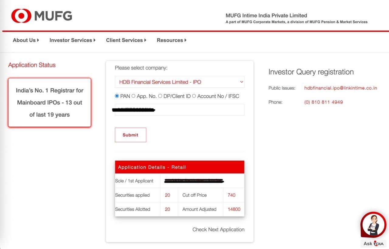 HDB Financial IPO Allotment Status Live: Check now!